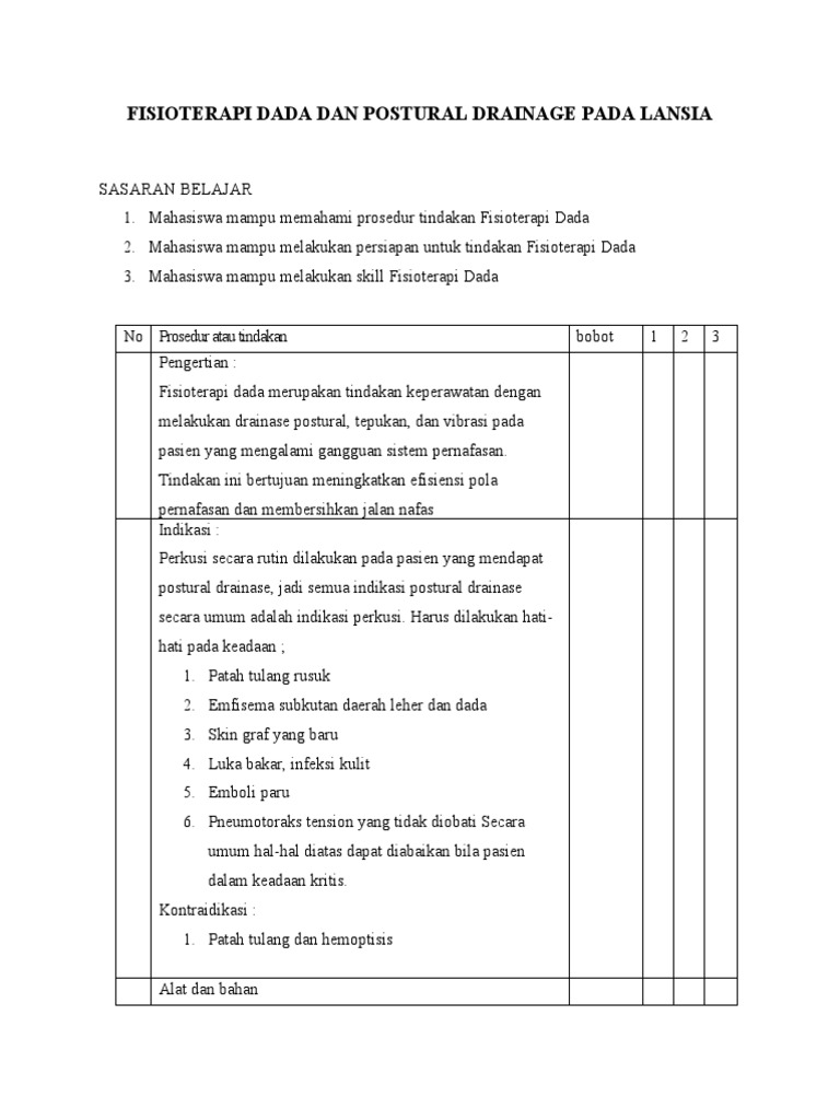 Fisioterapi Dada Lansia: Prosedur & Teknik | PDF