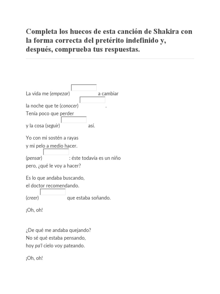 Completa Canción de Shakira en Pretérito | PDF | Poesía