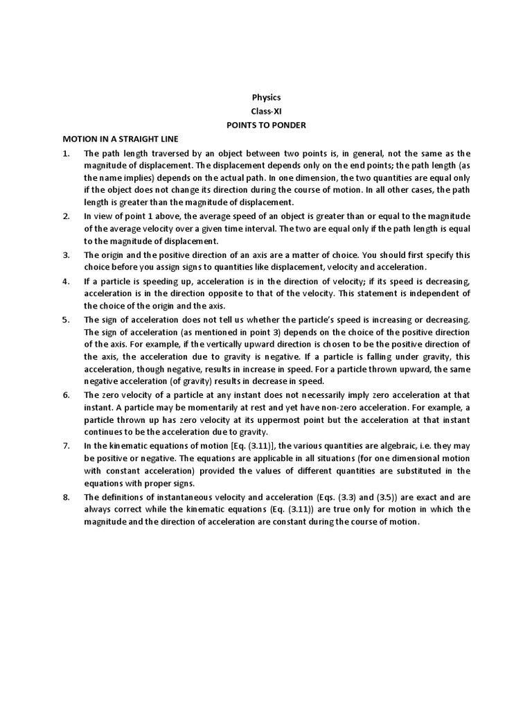 03 NCERT PHYSICS POINTS TO PONDER Class-XI | Download Free PDF | Rotation Around A Fixed Axis ...