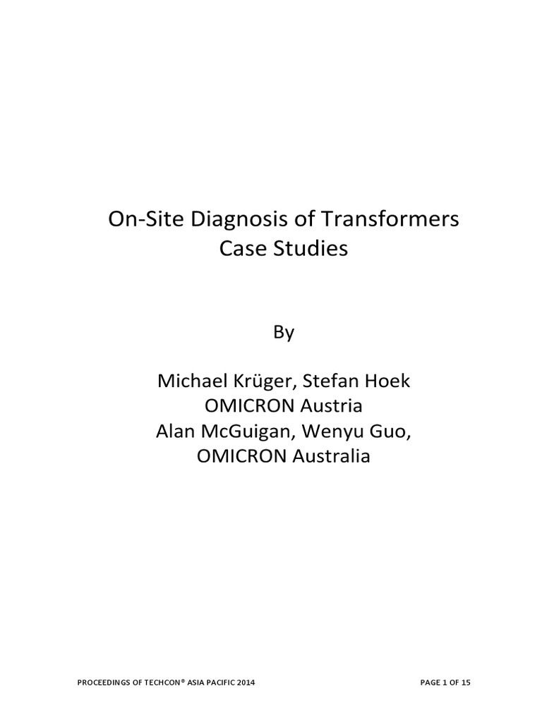 On-Site Diagnosis of Transformers Case Studies | PDF | Spectral Density | Transformer