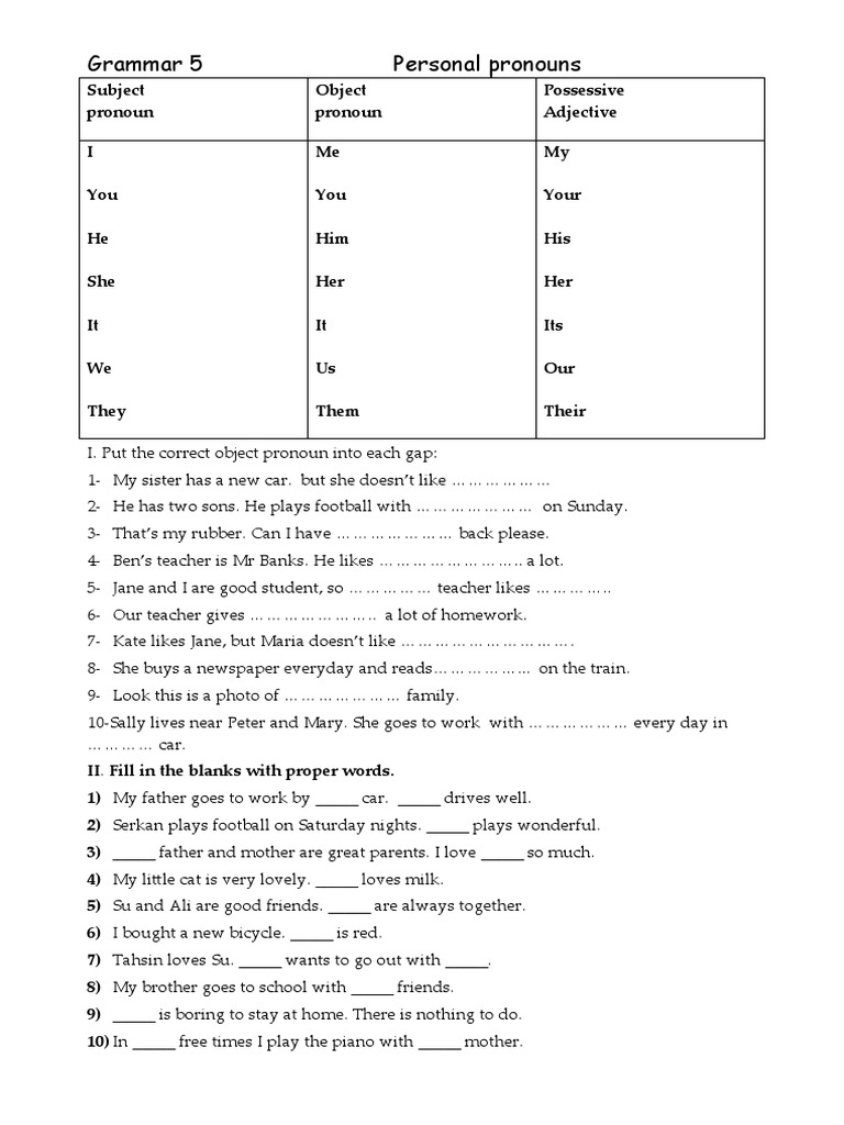 Grammar 5 Personal Pronouns | PDF