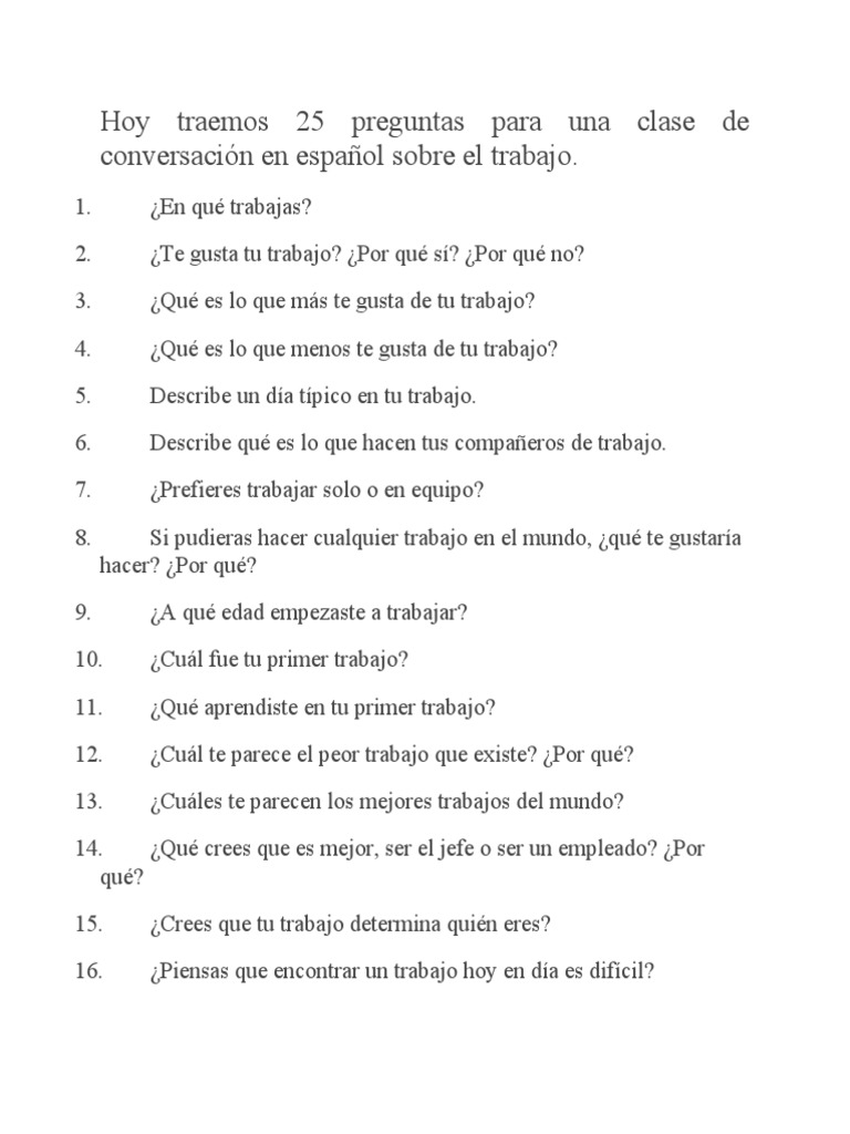 Hoy Traemos 25 Preguntas para Una Clase de Conversación en Español ...