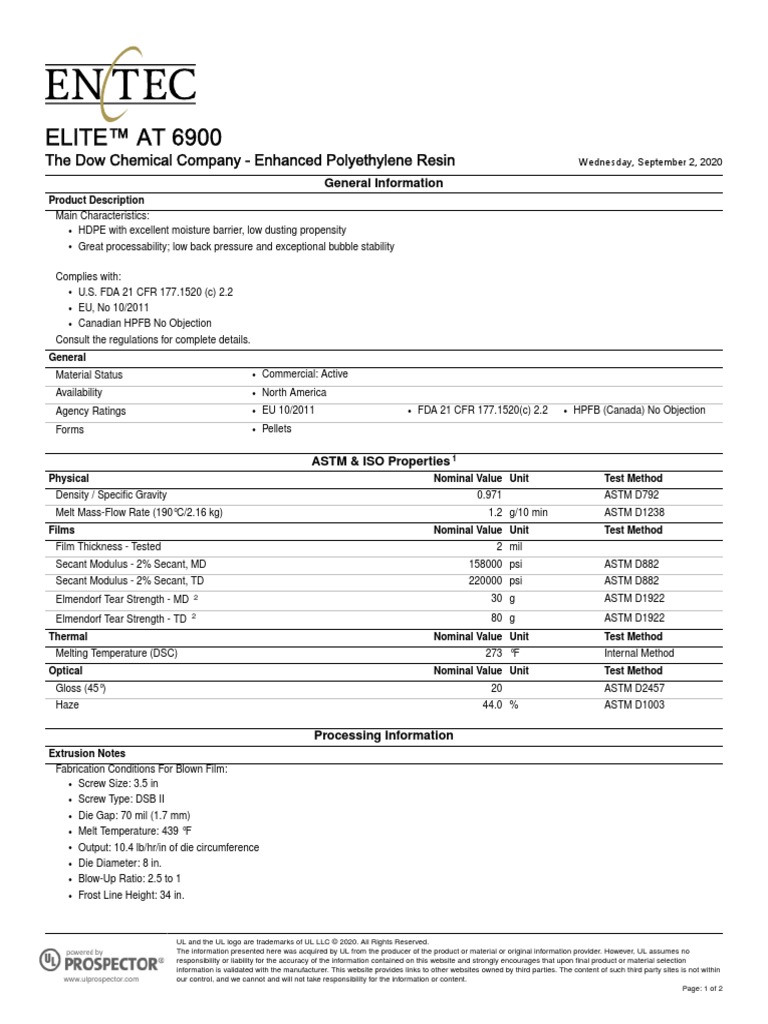 ELITE™ AT 6900: The Dow Chemical Company - Enhanced Polyethylene Resin ...