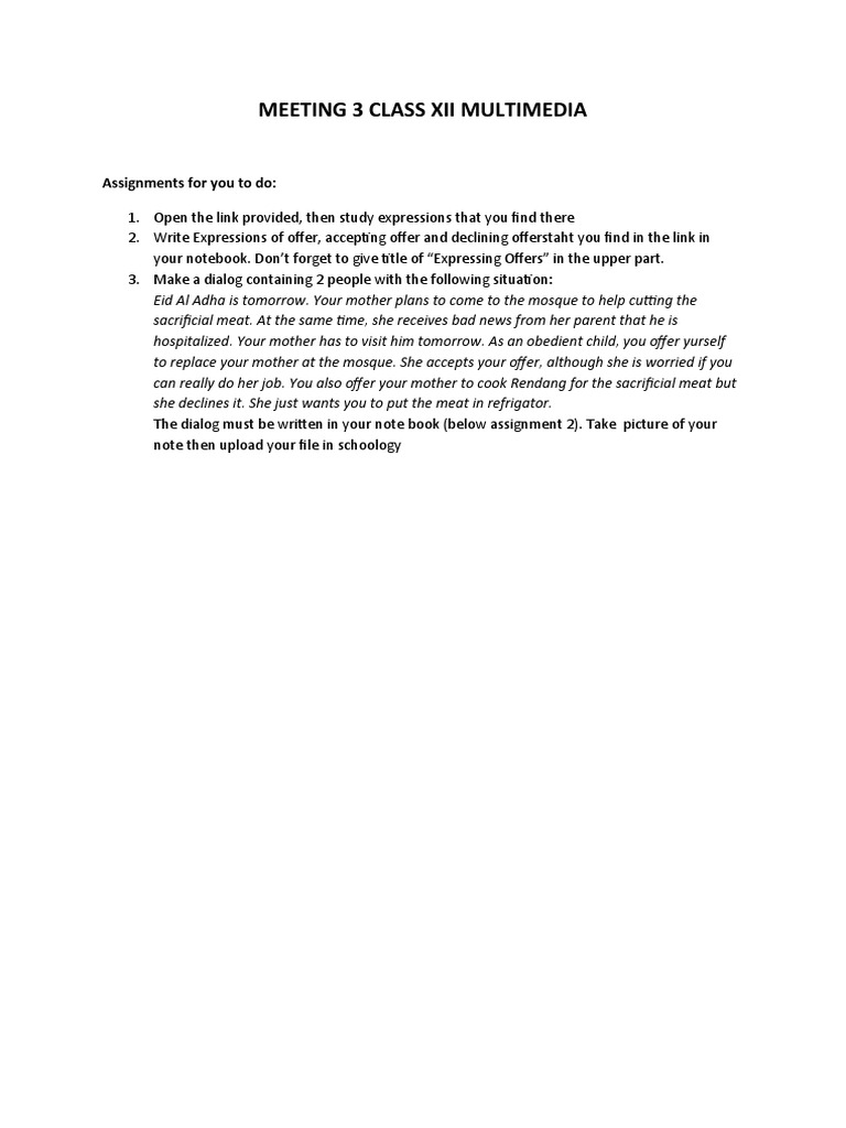 Meeting 3 Class Xii Multimedia: Assignments For You To Do | PDF | Wellness