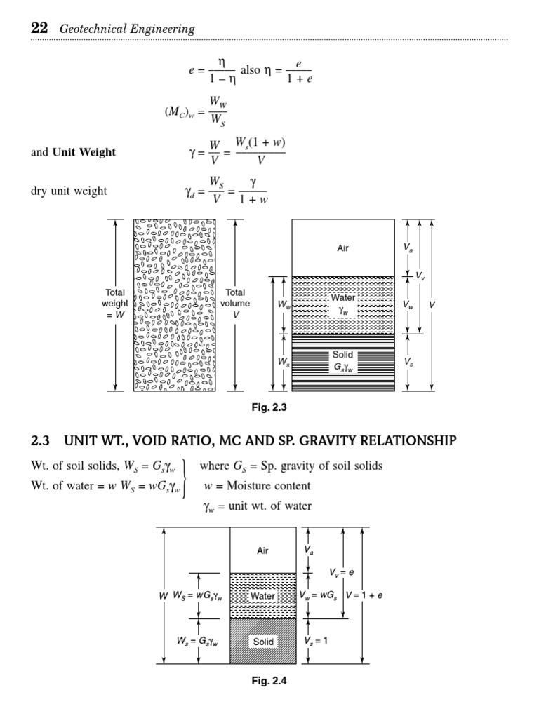 Geotechnical Engineering: 2.3 Unit WT., Void Ratio, MC and Sp. Gravity Relationship | PDF