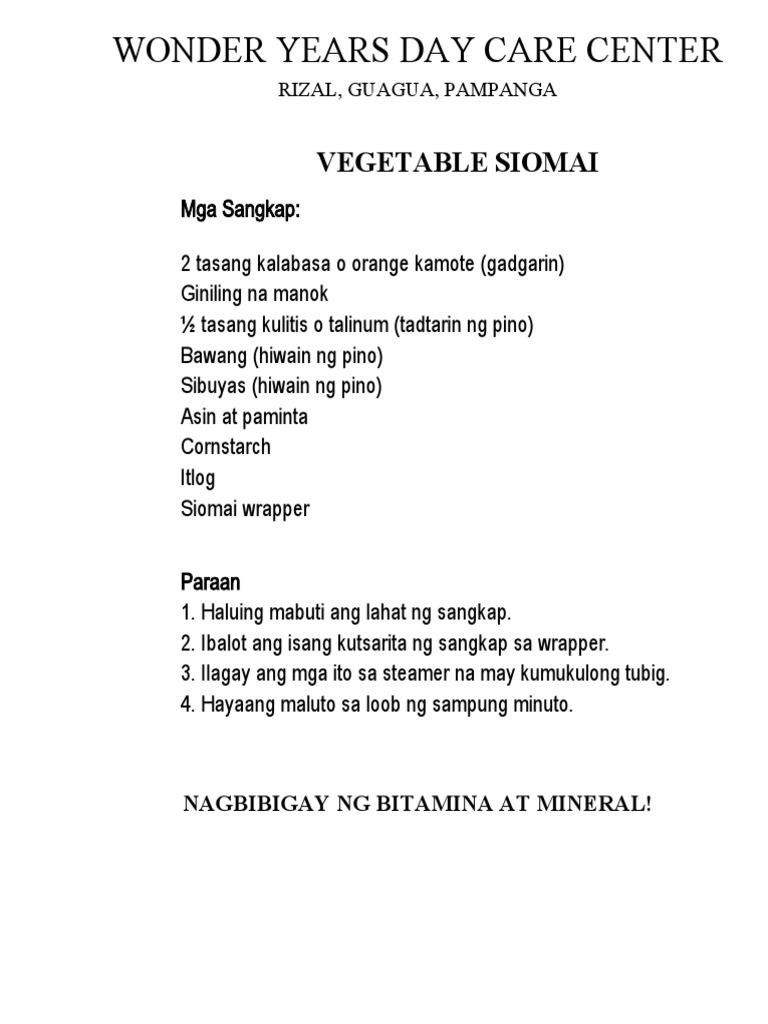 Vegetable Siomai | PDF