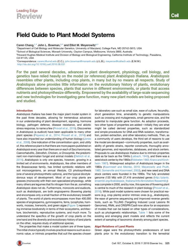 Review: Field Guide To Plant Model Systems | PDF | Plants | Arabidopsis ...