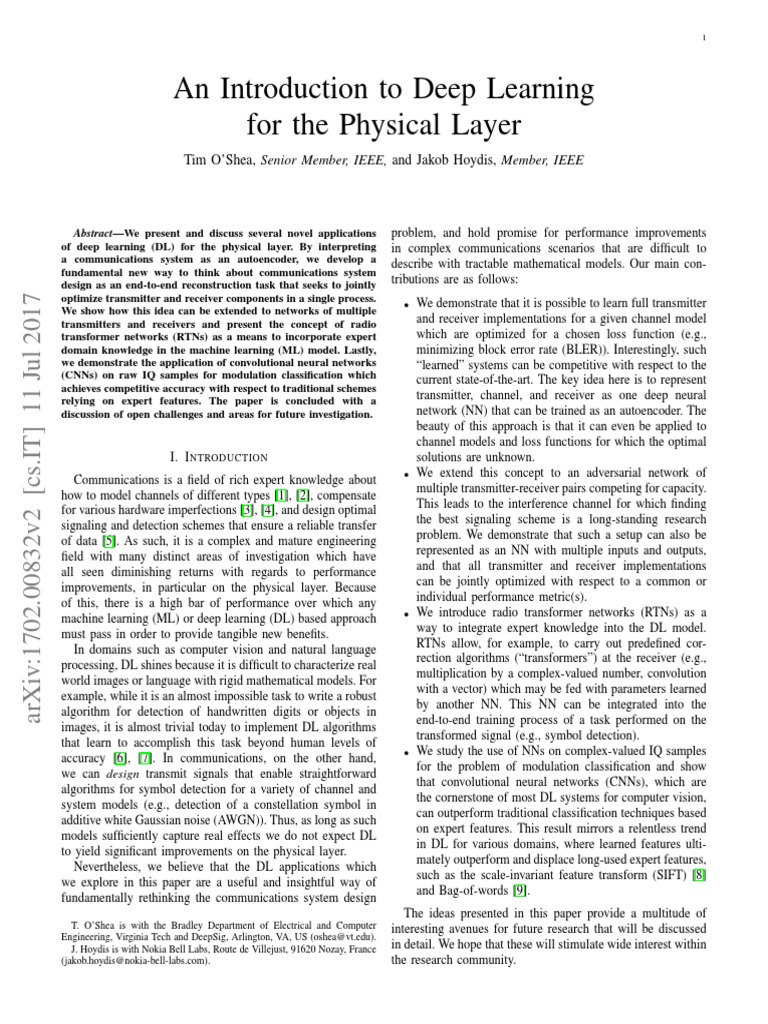 An Introduction To Deep Learning For The Physical Layer | PDF | Deep ...