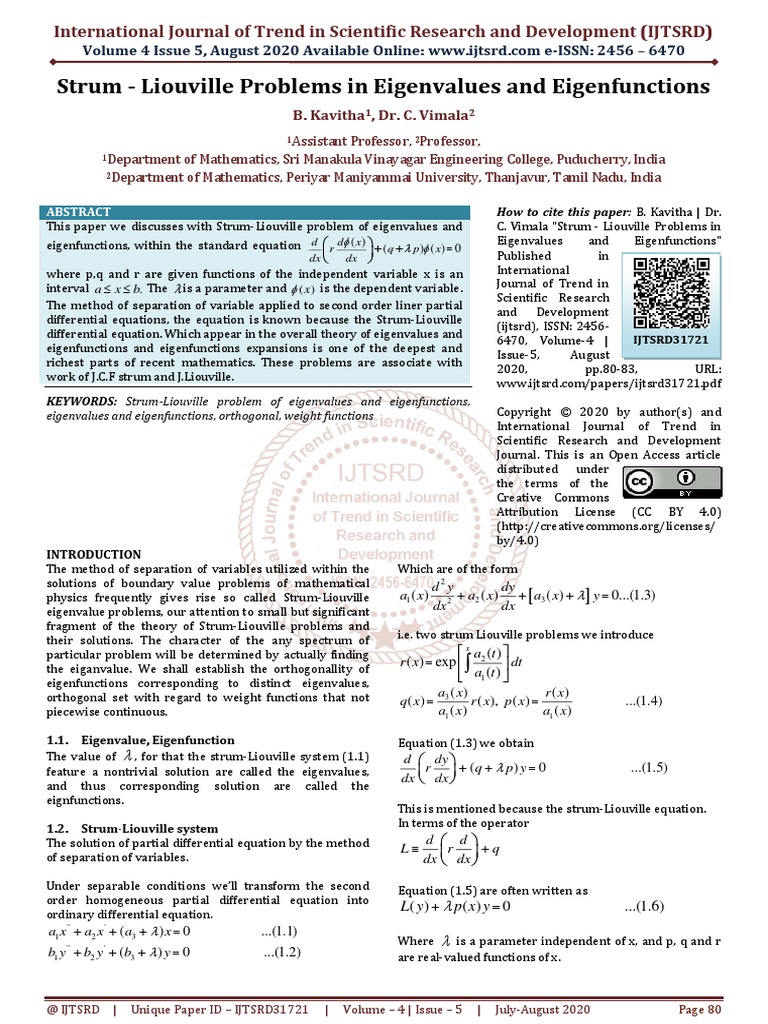 Strum - Liouville Problems in Eigenvalues and Eigenfunctions | PDF | Eigenvalues And ...