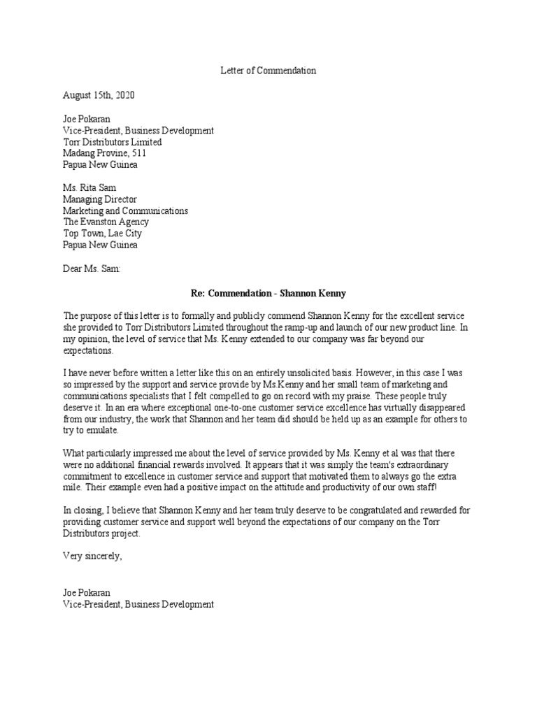 Letter of Commendation | PDF