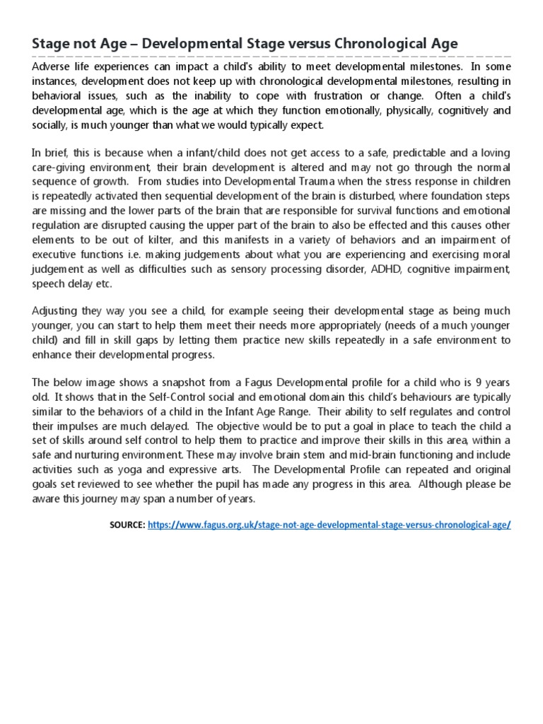 Stage Not Age - Developmental Stage Versus Chronological Age | PDF ...