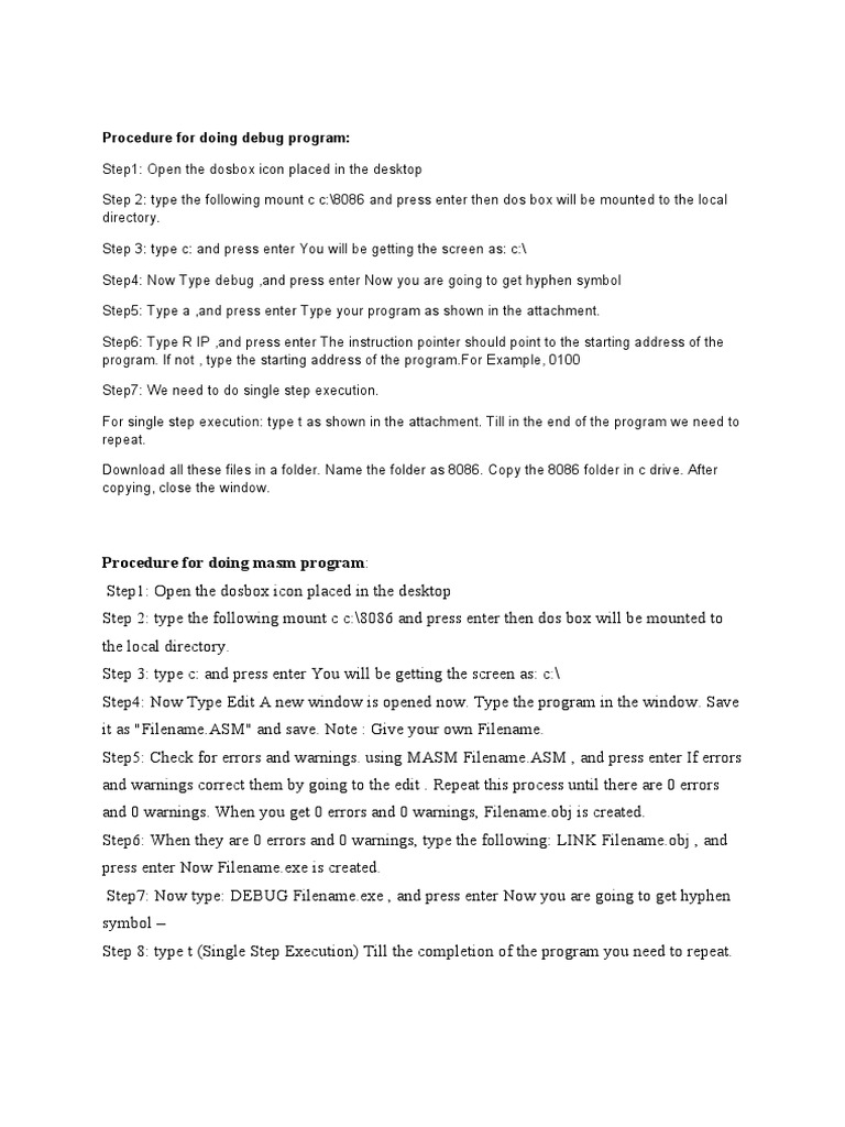 Procedure For Masm Debuger | PDF | Directory (Computing) | Icon (Computing)