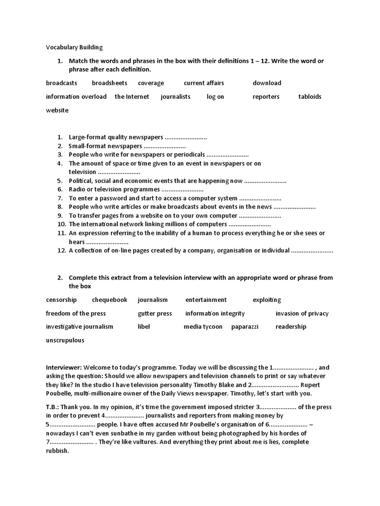 Vocabulary Building Media | PDF | Newspapers | Journalism