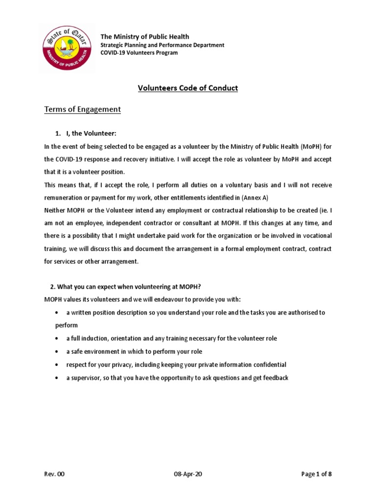 Volunteers Code of Conduct | PDF | Volunteering | Occupational Safety ...