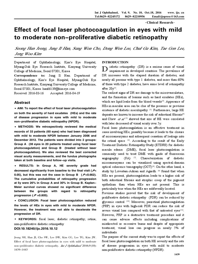 Effect of Focal Laser Photocoagulation in Eyes With Mild To Moderate ...