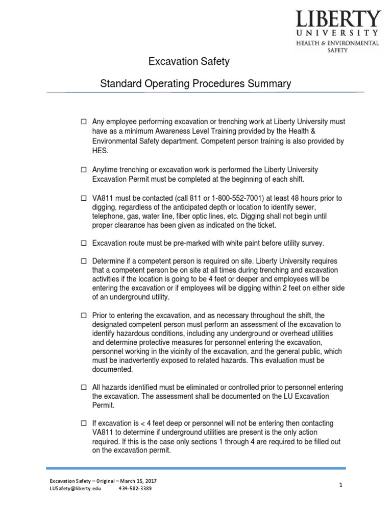 Excavation Safety SOP Overview | PDF | Excavation (Archaeology) | Soil