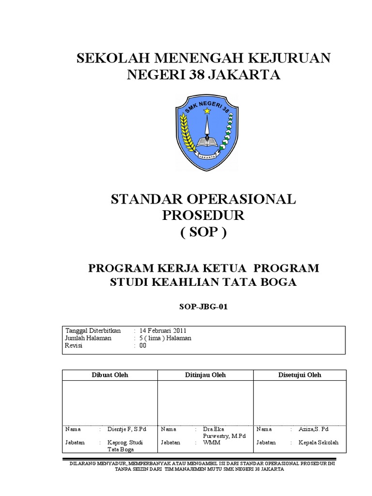 01 Sop Program Kajur Tata Boga | PDF