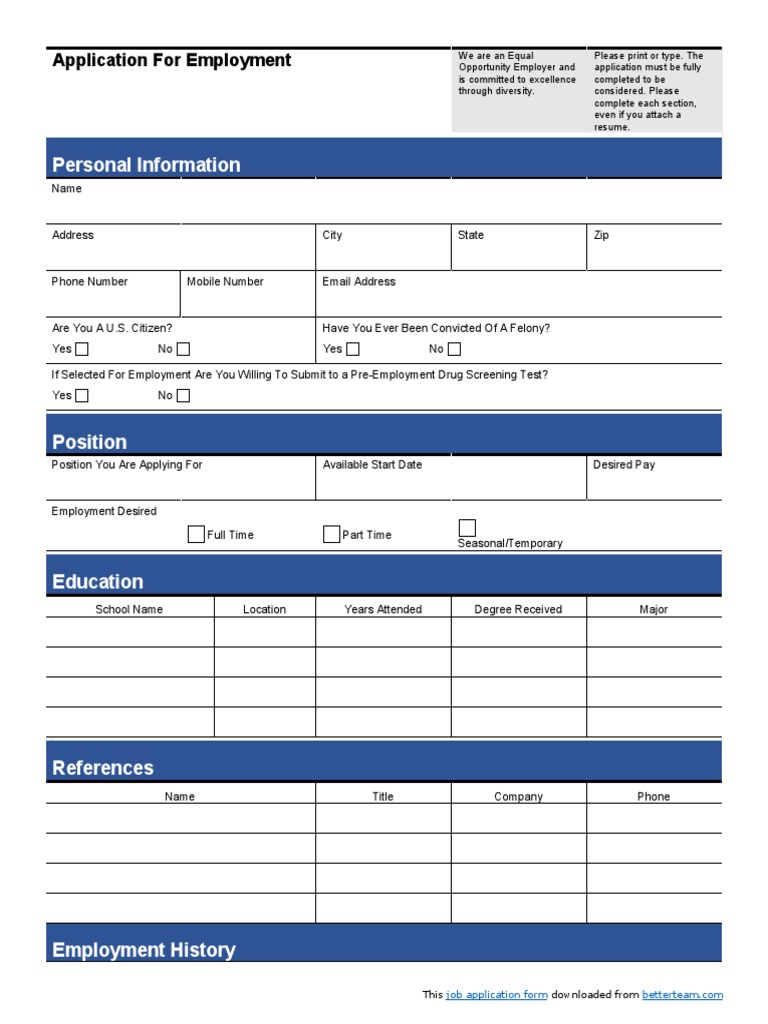 Standard Employment Application Form | PDF | Employment | Labour