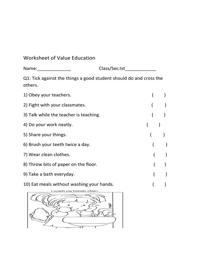 CBSE Class 1 Moral Science Worksheet | PDF