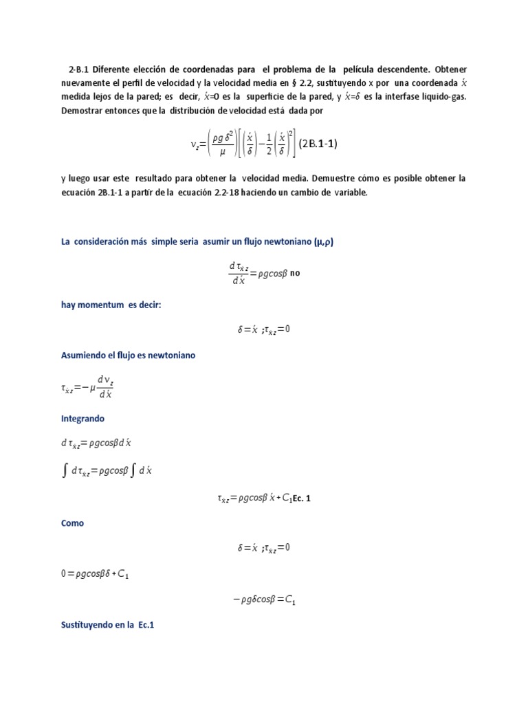 Fenomenos de Tranporte - Bird Problema 2b-2 | PDF | Ecuaciones | Integral