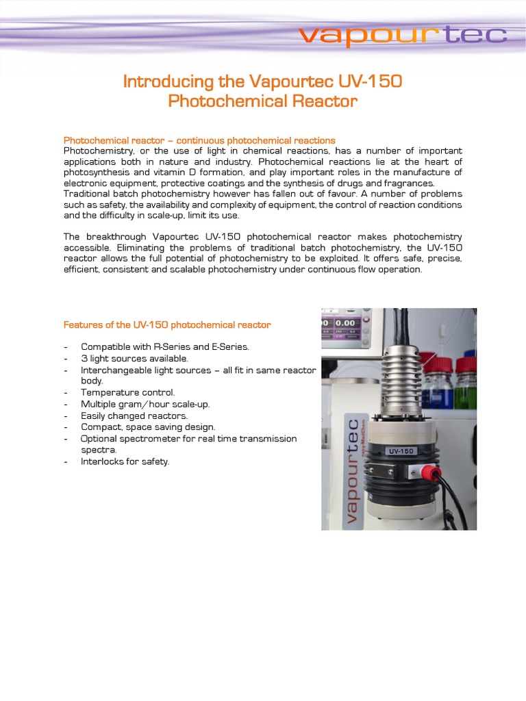 Introducing The Vapourtec UV-150 Photochemical Reactor | PDF ...