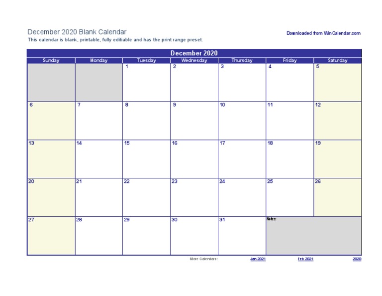 December 2020 Calendar | PDF