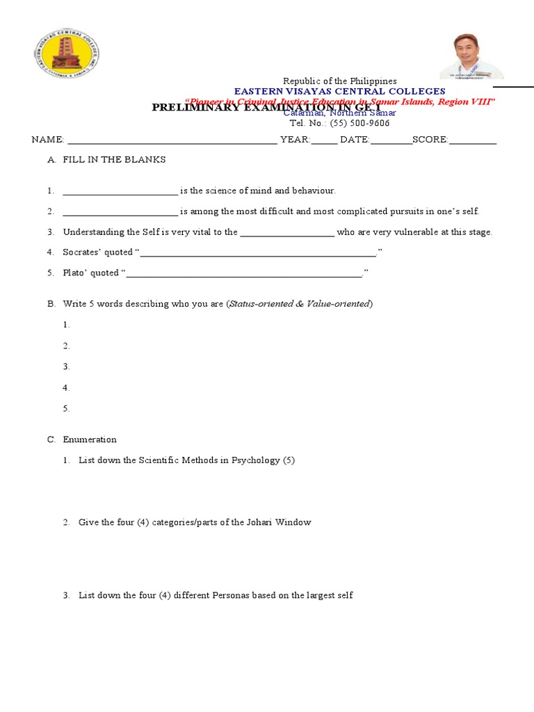 Preliminary Examination in Ge 1 | PDF