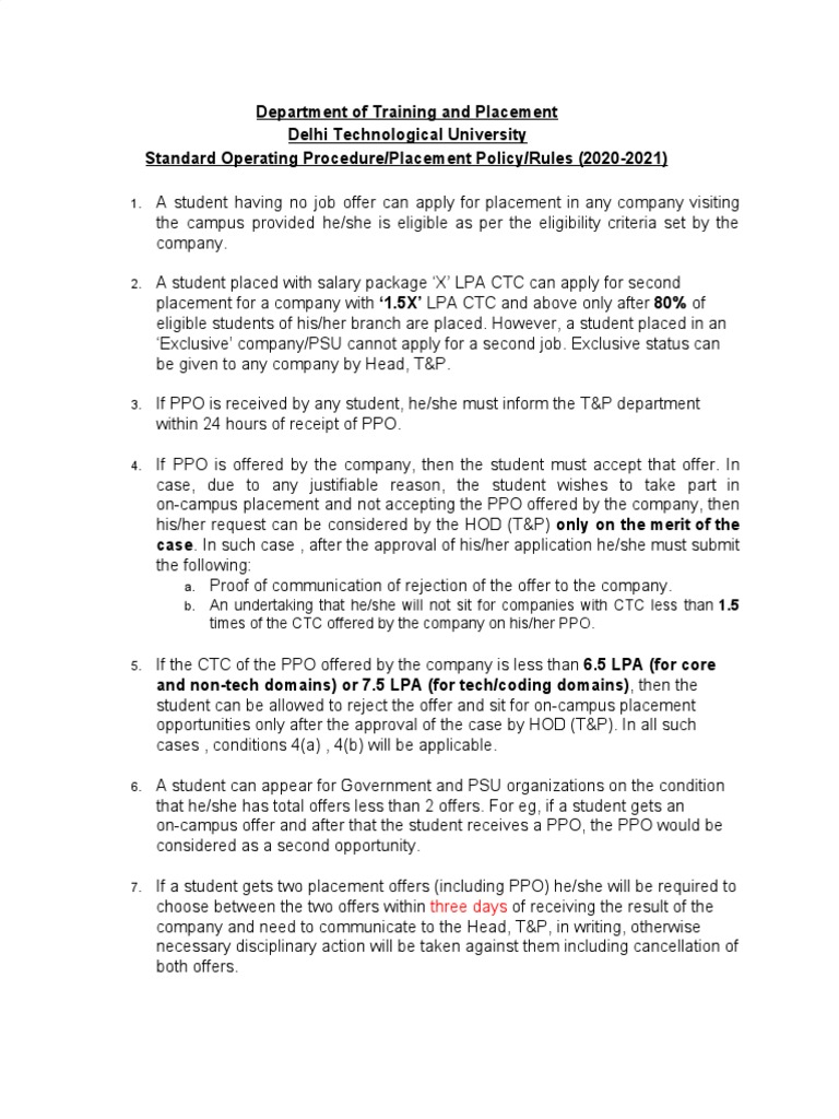 Department of Training and Placement Delhi Technological University ...