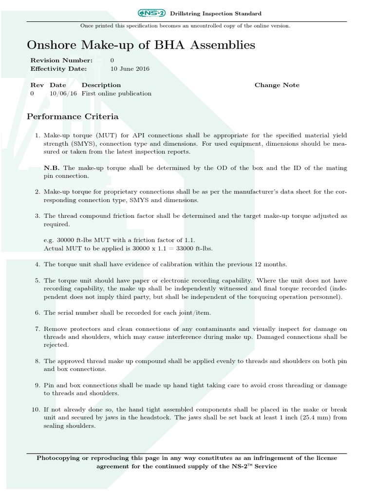 Onshore Make-Up of BHA Assemblies: Performance Criteria | PDF ...