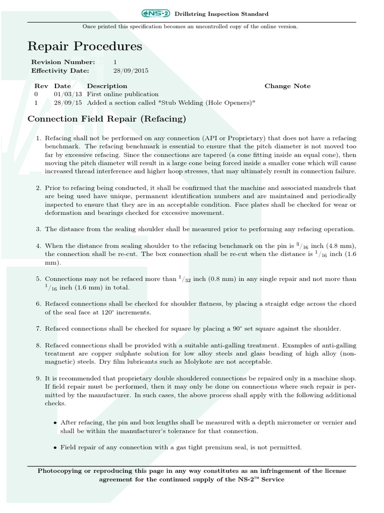 Repair Procedures: Connection Field Repair (Refacing) | PDF | Pipe ...
