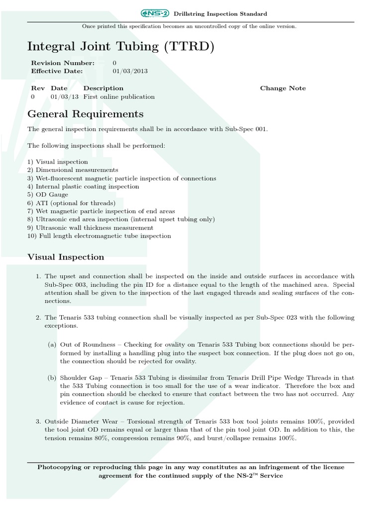 Integral Joint Tubing (TTRD) : General Requirements | PDF | Pipe (Fluid ...