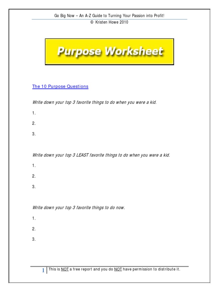 Purpose Worksheet | PDF