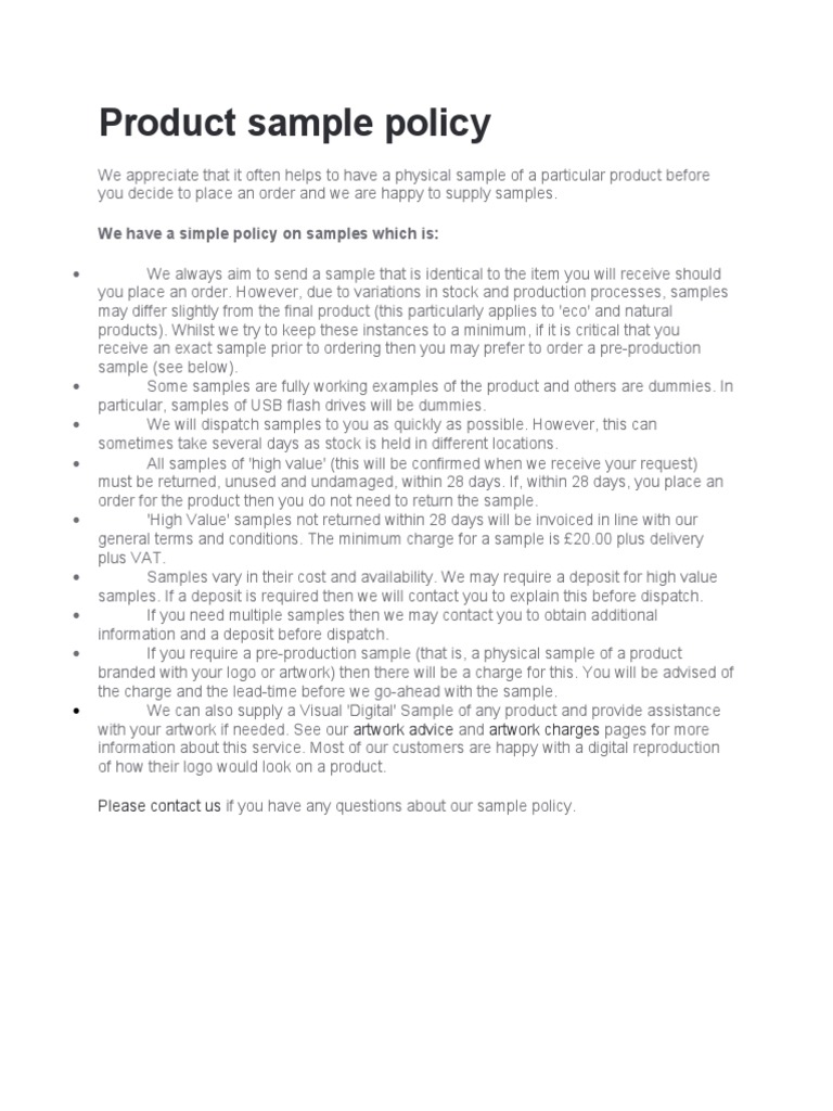 Product Sample Policy Guide | PDF