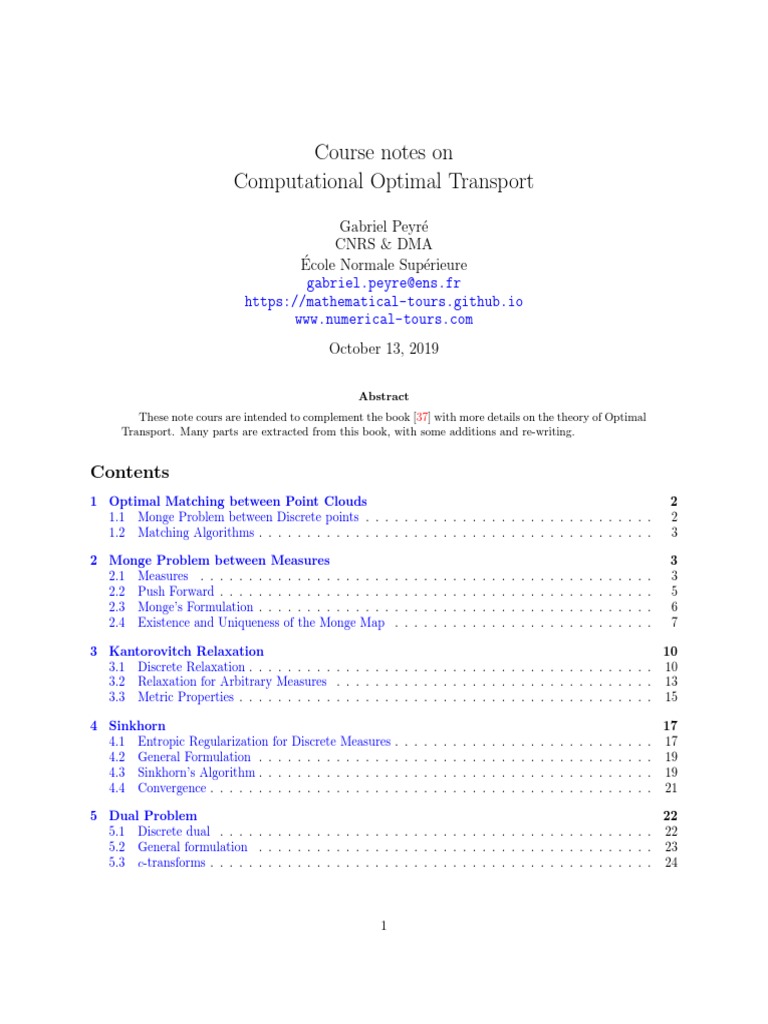 Course Optimal Transport | PDF | Measure (Mathematics) | Distribution ...