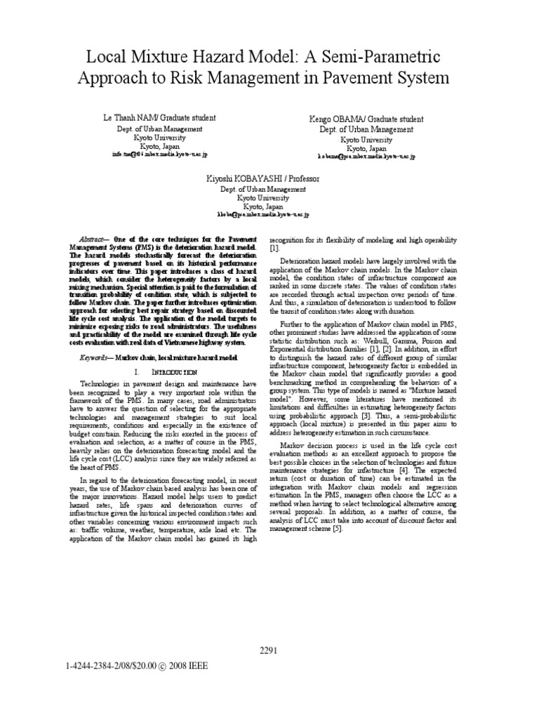 Local Mixture Hazard Model: A Semi-Parametric Approach To Risk Management in Pavement System ...