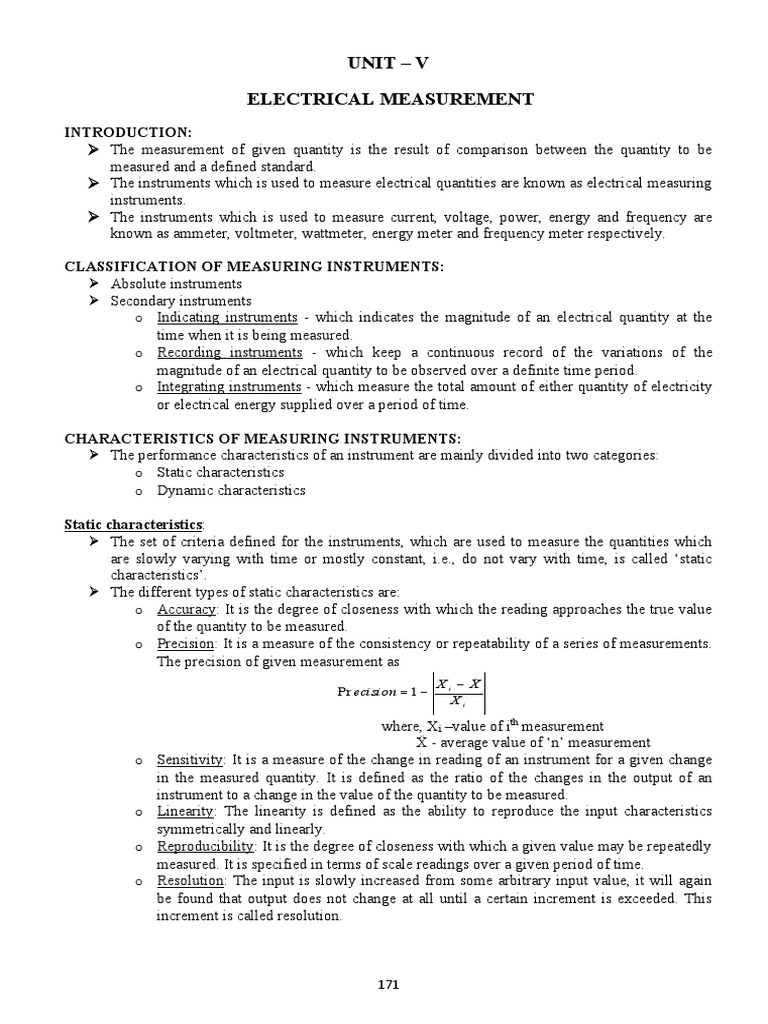 Unit - V Electrical Measurement: X X X Ecision | PDF | Observational Error | Errors And Residuals