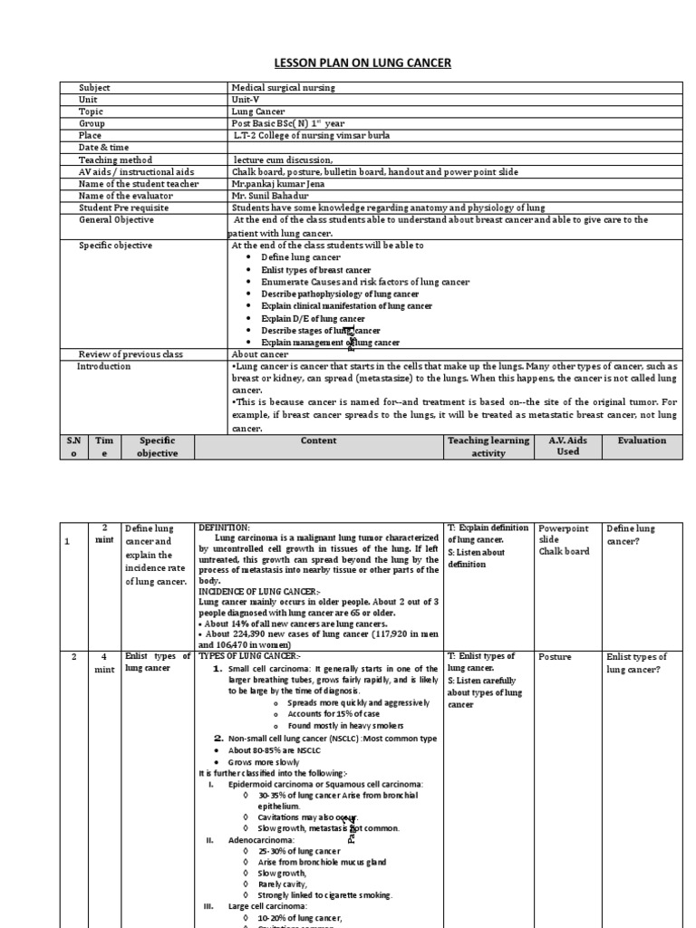 Lesson Plan On Lung Cancer | PDF | Lung Cancer | Non Small Cell Lung ...
