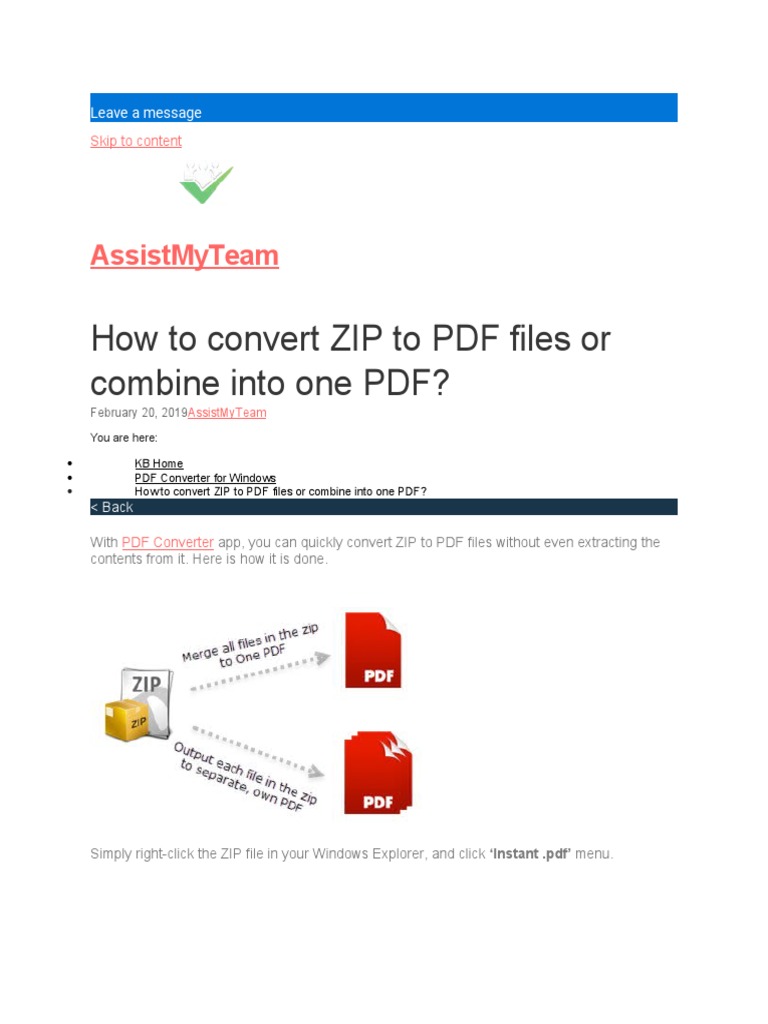 How To Convert Zip To PDF Files or Combine Into One PDF?: Assistmyteam | PDF | Zip (File Format ...