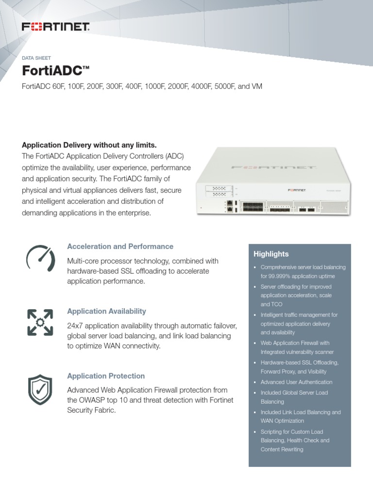 FortiADC 4000F PDF | PDF | Load Balancing (Computing) | Proxy Server
