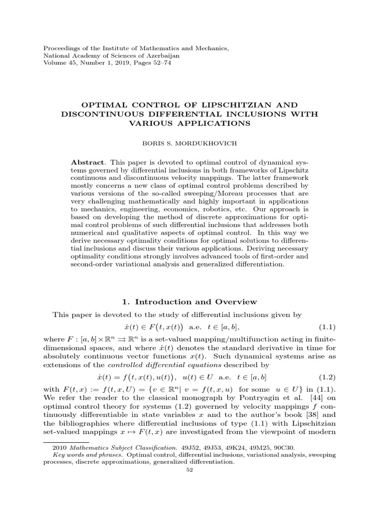 Optimal Control of Lipschitzian and Discontinuous Differential ...
