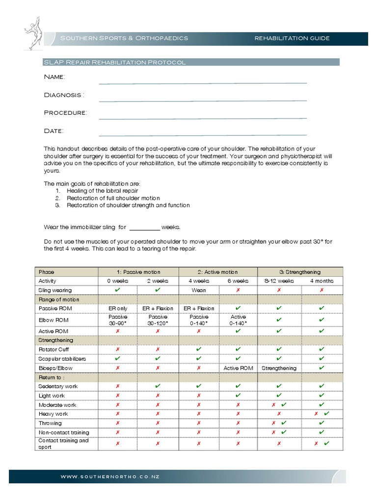 SSO Shoulder SLAP Surgery Rehabilitation | PDF | Shoulder | Anatomical ...