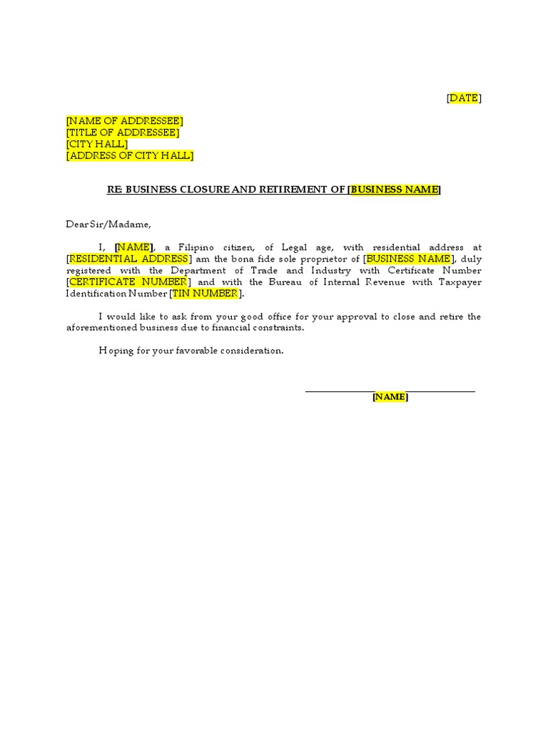 Letter of Business Closure - Lynde | PDF