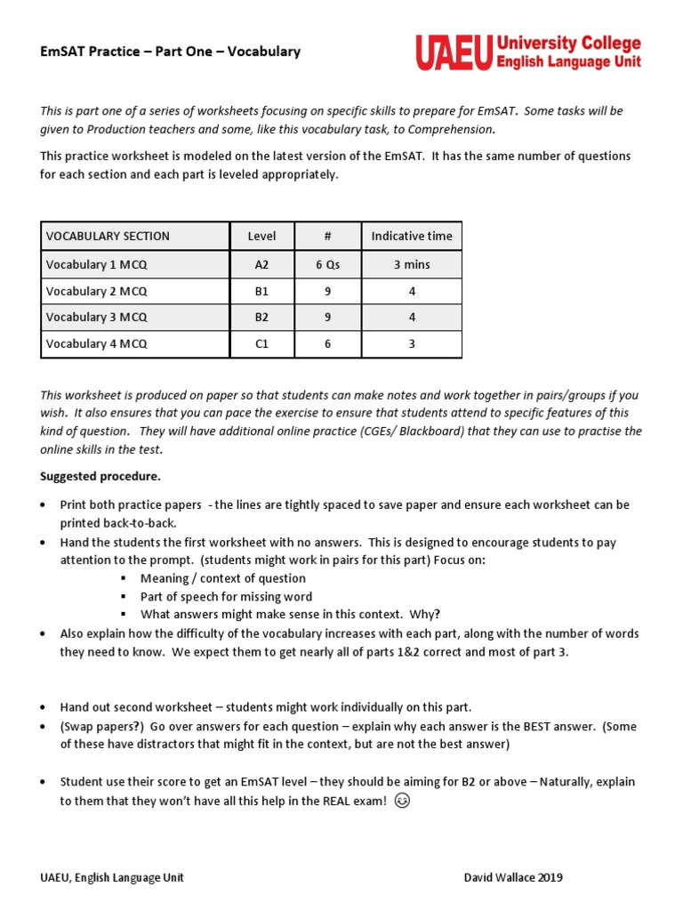 Emsat Practice Vocabulary v1 PDF | PDF | Worksheet | Vocabulary