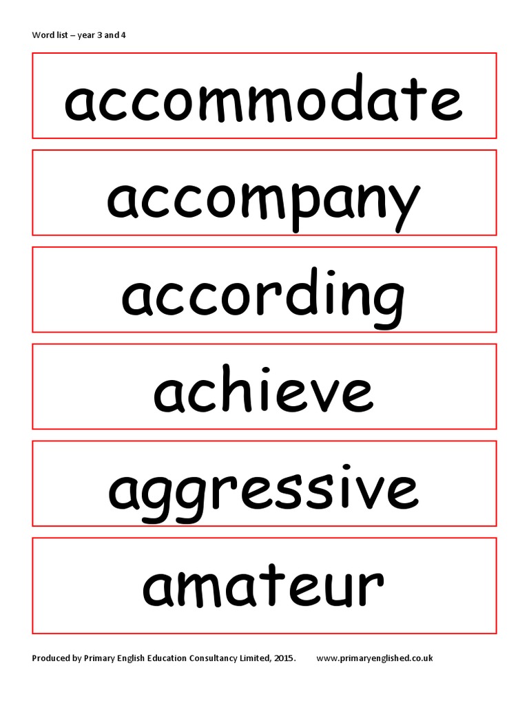 Year 3 and 4 Spelling Word List | PDF | Cognition