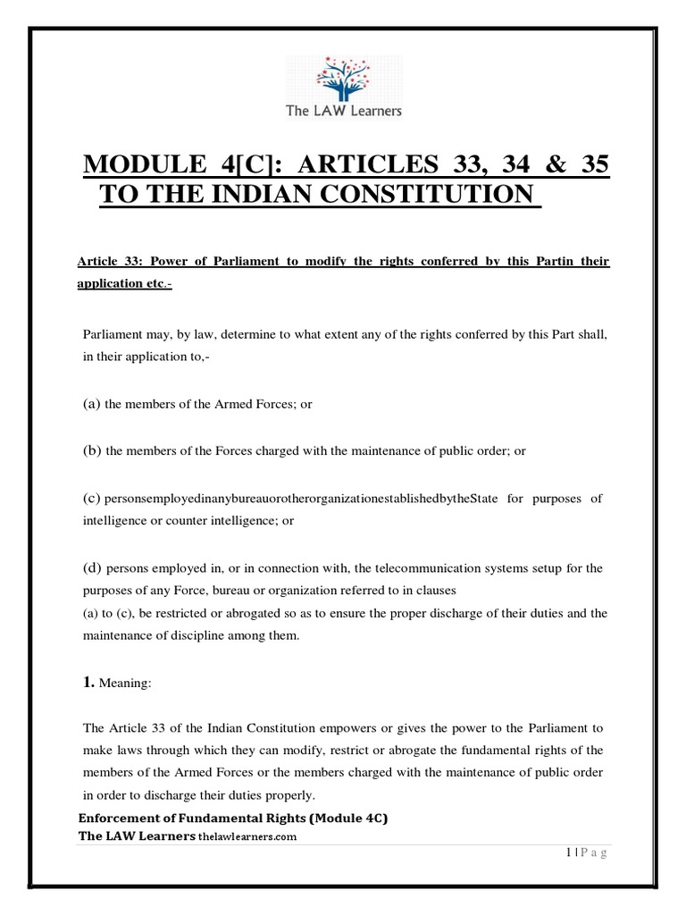 Module 4 (C) - JIST OF ARTICLES 33, 34, 35 | PDF | Constitution | Virtue