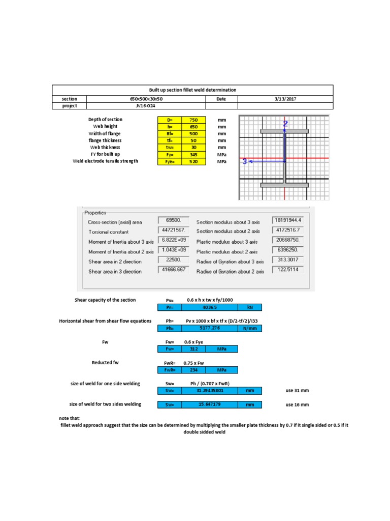 Built up section fillet weld size calculation | PDF