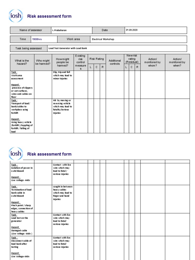 Risk Assessment Form: I. Prabaharan | PDF | Forklift | Hazards