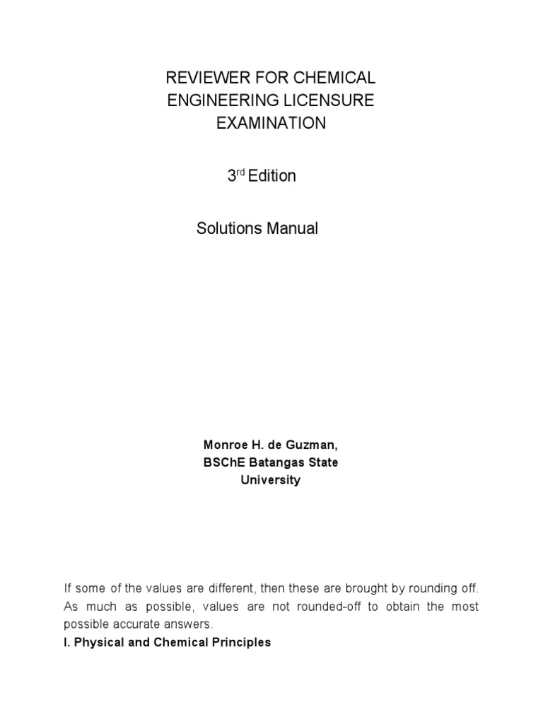 Reviewer For Chemical Engineering Licensure Examination 3 Edition ...