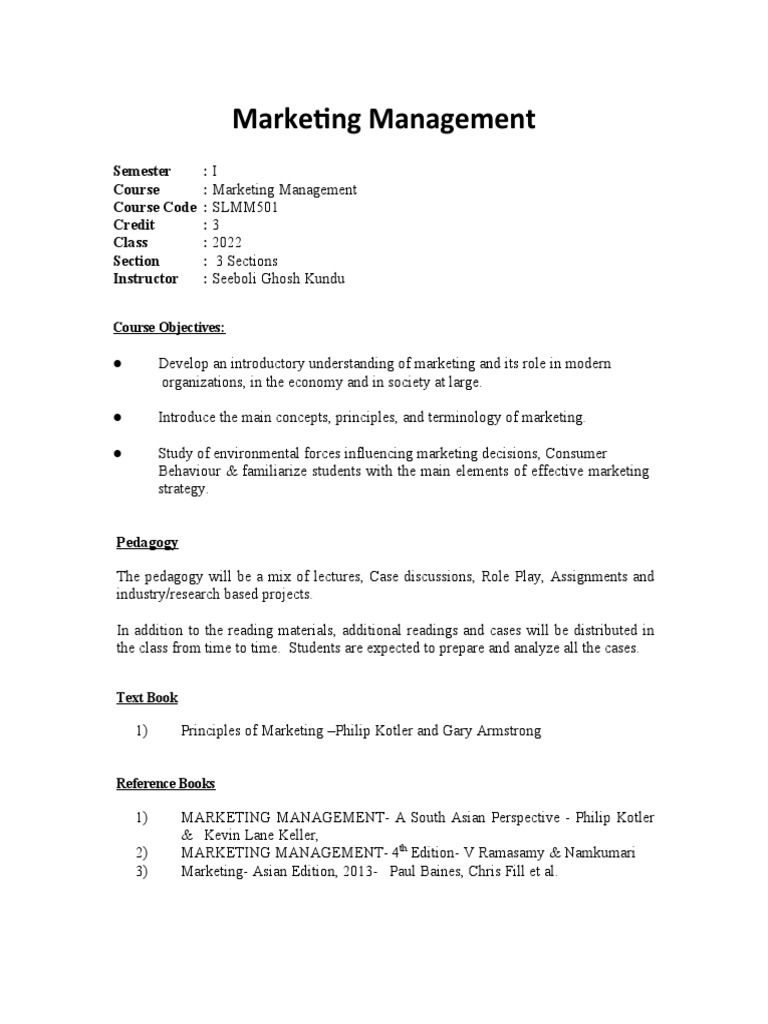 Marketing Management Course Overview | PDF | Media Manipulation | Marketing
