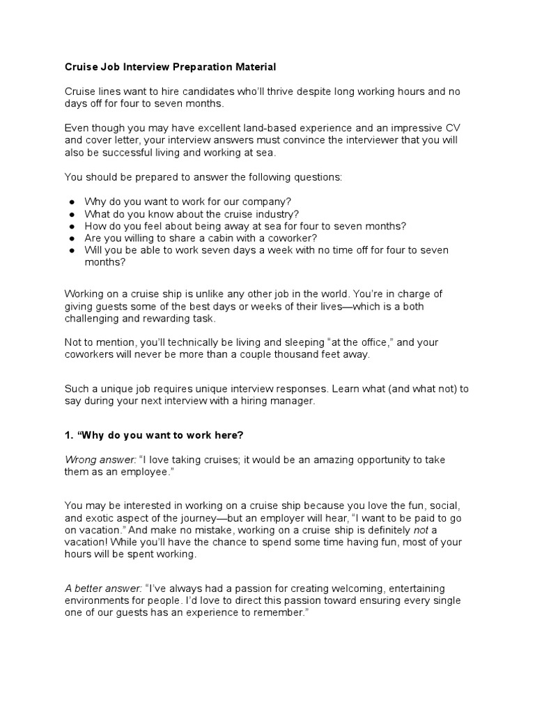 Cruise Job Interview Preparation Material | PDF | Cruise Ship | Employment